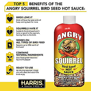 HARRIS Angry Squirrel Bird Seed Hot Sauce, 8oz, for Up to 35 Pounds of Bird Seed, 2-Pack
