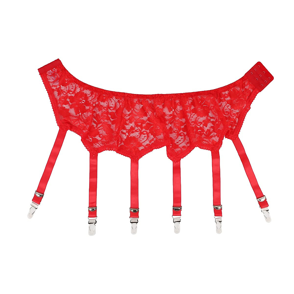 Lace Garter Belt/Suspender Belt with Six Straps Metal Clip for Women's Stockings/Lingerie (Garter Belt Sold Only) (Large, Red_lace)