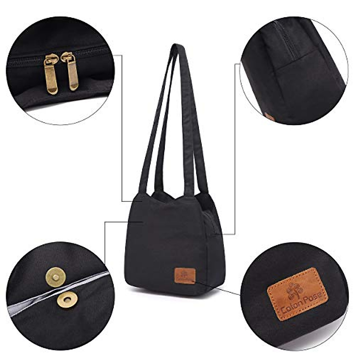 Small Mini Shoulder Bag Hippie Top Zip Cotton Sling Bag Jacquard cloth Handmade Bags… (Black)