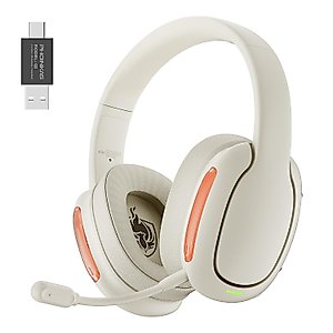 YOTMS Wireless Gaming Headset, 2.4GHz Wireless Headset for PC, PS4/PS5, Switch, Long Battery Up to 30h, 7.1 Surround Sound, Detachable Microphone, 3.5mm Wired Jack for Xbox (Beige)
