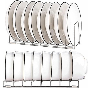 2PCS Dish Rack, Stainless Steel Small Bowl Drainer, Pot Lid Holder, Plate Organizer for Cabinet for Plates Cutting Boards, Bakeware, Cooling Racks, Pots & Pans, Chrome