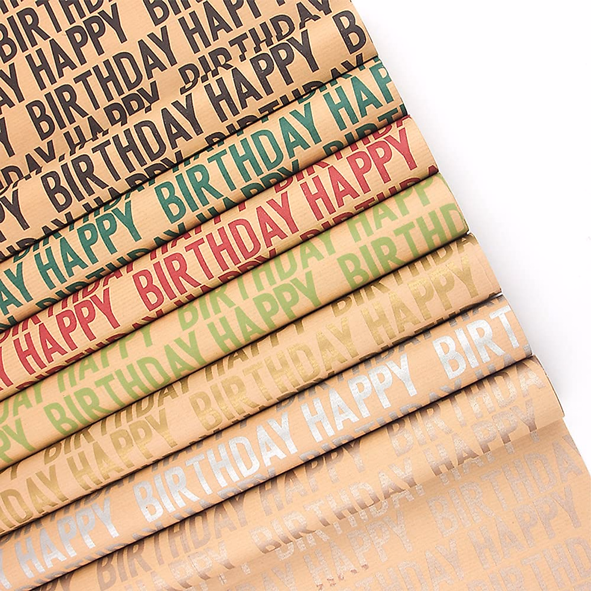 WDNUKEE Happy Birthday Wrapping Paper for Kids Girls Women Adults Boys Men,7 Sheets Classic Vintage Cowhide Birthday Gift Wrapping Paper,Birthday Wrapping Paper Folded Flat 20x28 inches each