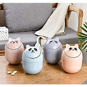 HPH Mini Trash Can Desktop Trash Can for office Desktop Coffee Table Kitchen Small Garbage Can Cute Plastic Trash Can Shake Cover Bucket Small Paper Basket,orange,GH-2009-4