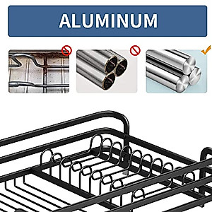 HOWDIA Dish Drying Rack, Aluminum Rust Proof Dish Rack with Swivel Spout Drying Tray, Removable Cutlery Holder for Kitchen Counter
