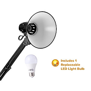 Bostitch Office VLF100 LED Swing Arm Desk Lamp with Clamp Mount, 36" Reach, Includes LED Bulb,Black