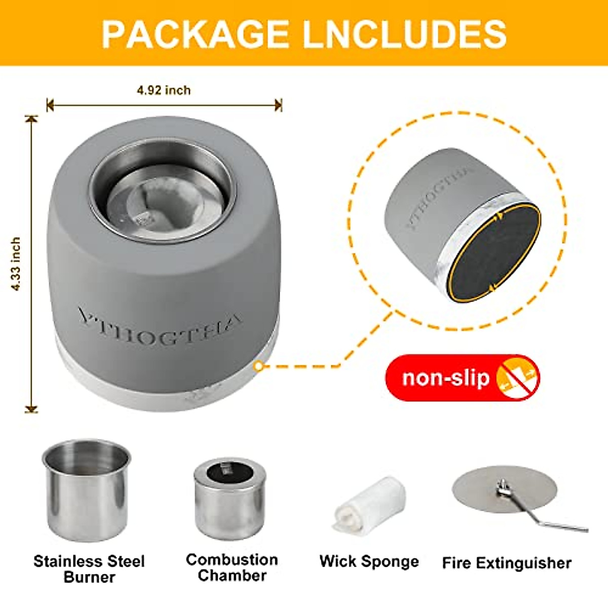 YTHOGTHA Table Top Firepit Bowl Mini Portable Fireplace - Personal Concrete Tabletop Fire Pit Smores Maker for Indoor & Outdoor Use, Full Accessory Kit with Burner and Extinguisher