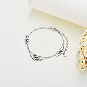 VONALA Sterling Silver Bracelets Claddagh/Celtic Knot/Cross/Evil Eye/Butterfly/Ladybug/Paw Print/Heart/Flower/Stethoscope Charm Link Chain Layered Bracelet Jewelry Gifts for Women (Evil Eye)