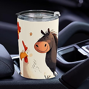 QWEUIOP 20oz Insulated Travel Coffee Mug Retro Pig Chicken Sheep Animal Pattern Stainless Steel Tumbler with Lid Double Wall Vacuum Coffee Cup For Hot and Cold Drinks13983