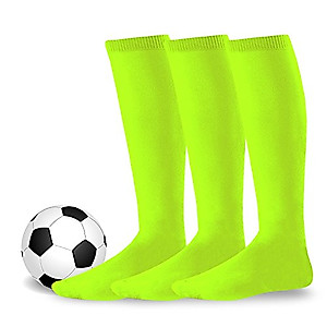 Soccer Athletic Softball baseball Sports Team Cushion Socks for Kids 3-Pairs (Youth (5-7), X-Small Neon Green)
