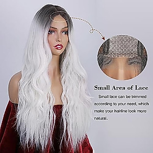 AISI HAIR Long Wavy White Ombre Wigs for Women Middle Part White Ombre Curly Wigs Natural Looking Heat Resistant Fiber Synthetic Wigs for Daily Use