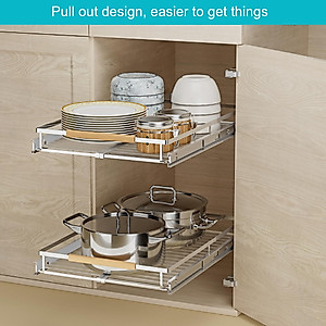 iPEGTOP Pull Out Cabinet Drawer Shelf Organizer, Extendable Sliding Slide Out Pantry Shelves Storage Heavy Duty for Kitchen Cabinets Under Sink, Adjustable Width 16.1~26.4" W x 17.3" D