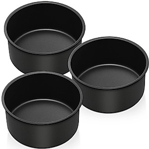 P&P CHEF Non-stick 6 Inch Cake Pan Set of 3, Round Cake Pans Tins for Small Layered Cake, 3 Inch Depth & One-piece Design, Stainless Steel Core & Healthy Coatings, Black