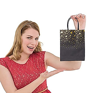 Sharlity Small Black Gold Gift Bags 24pcs Paper Bags with Handles for Birthday, Wedding, Bridal, Black and Gold Party Decorations (8.5 x 6.3 x 3.15inch)