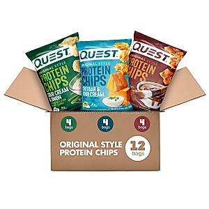Quest Nutrition Protein Chips Variety Pack, BBQ, Cheddar & Sour Cream, Sour Cream & Onion, High Protein, Low Carb, 1.1 oz (Pack of 12)
