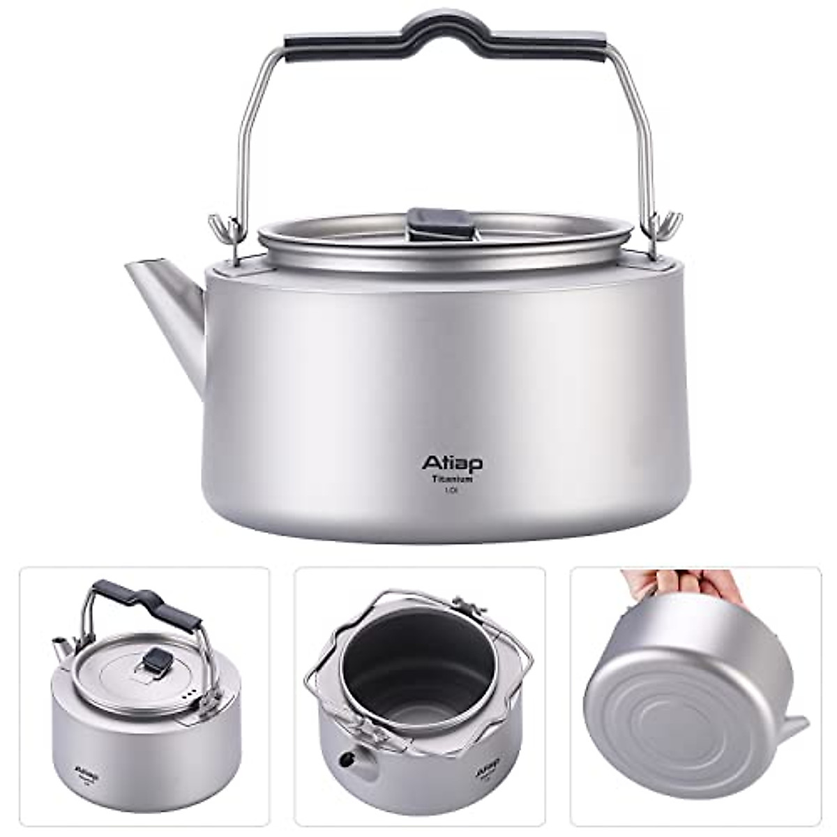 ATiAP Titanium Kettle Coffee Tea Pot 0.6L/ 1L with Mesh Bag Portable for Outdoor Camping (Ta9082-1L)