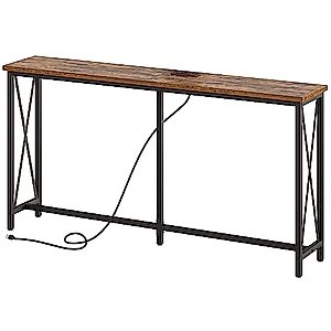 SUPERJARE Console Table with Outlet & USB Ports, 63 Inches Sofa Table with Charging Station, Narrow Entryway Table, Hallway Table, Behind Couch Table, for Living Room - Rustic Brown