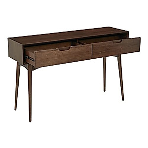 OSP Home Furnishings Copenhagen Mid-Century Modern 2 Drawer Console Table Walnut Finish