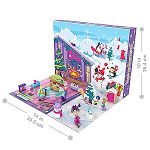 Polly Pocket Advent Calendar with Winter Family Fun Theme & 25 Days of Surprises (34 Total Play Pieces) to Discover: Pocket Family Dolls, Snow Play Vehicles, Toy Treats, Wearable Jewelry & More