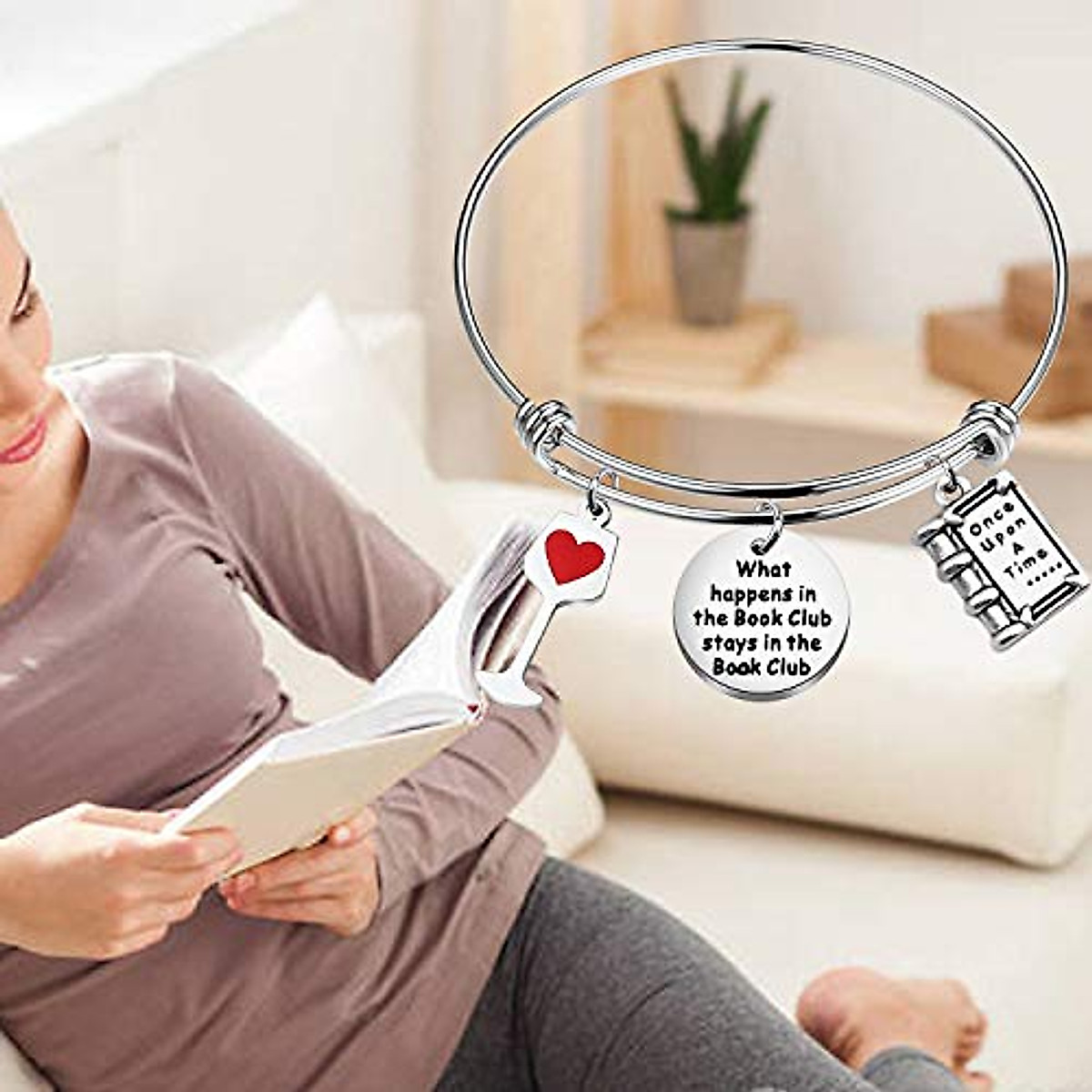 CENWA Book Club Gifts What Happens In The Book Club Stays In The Book Club Bracelet Book Lady Book Lover Gift (Book Club Br)
