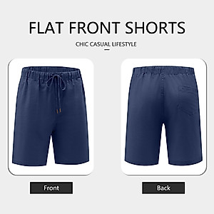 Janmid Men's Linen Casual Classic Fit Short Drawstring Summer Beach Shorts with Elastic Waist and Pockets Navy Blue L
