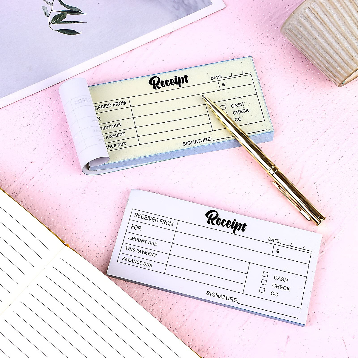 Ioffersuper 6 pcs Receipt Book,6 x 2.8 Inch, Carbon Duplicate Copies Receipt Book, Money/Rent Receipt Book, Cute Handheld Duplicate Copy Order Form for Craft Boutique Business (50 Sets per Book)