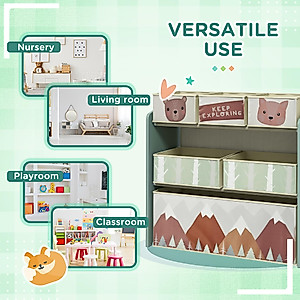 Qaba Toy Organizer with 6 Storage Bins, Kids Storage Unit for Bedroom, Kids Room, 25" x 12" x 26", Green