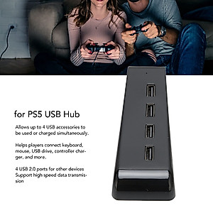 USB Hub for PS5, 4 USB 2.0 Extenders Connect Mouse, USB Drive, Controller Charger HD Camera, Fast Transfer Speed Suitable for PS5 Digital and Ultra HD Consoles