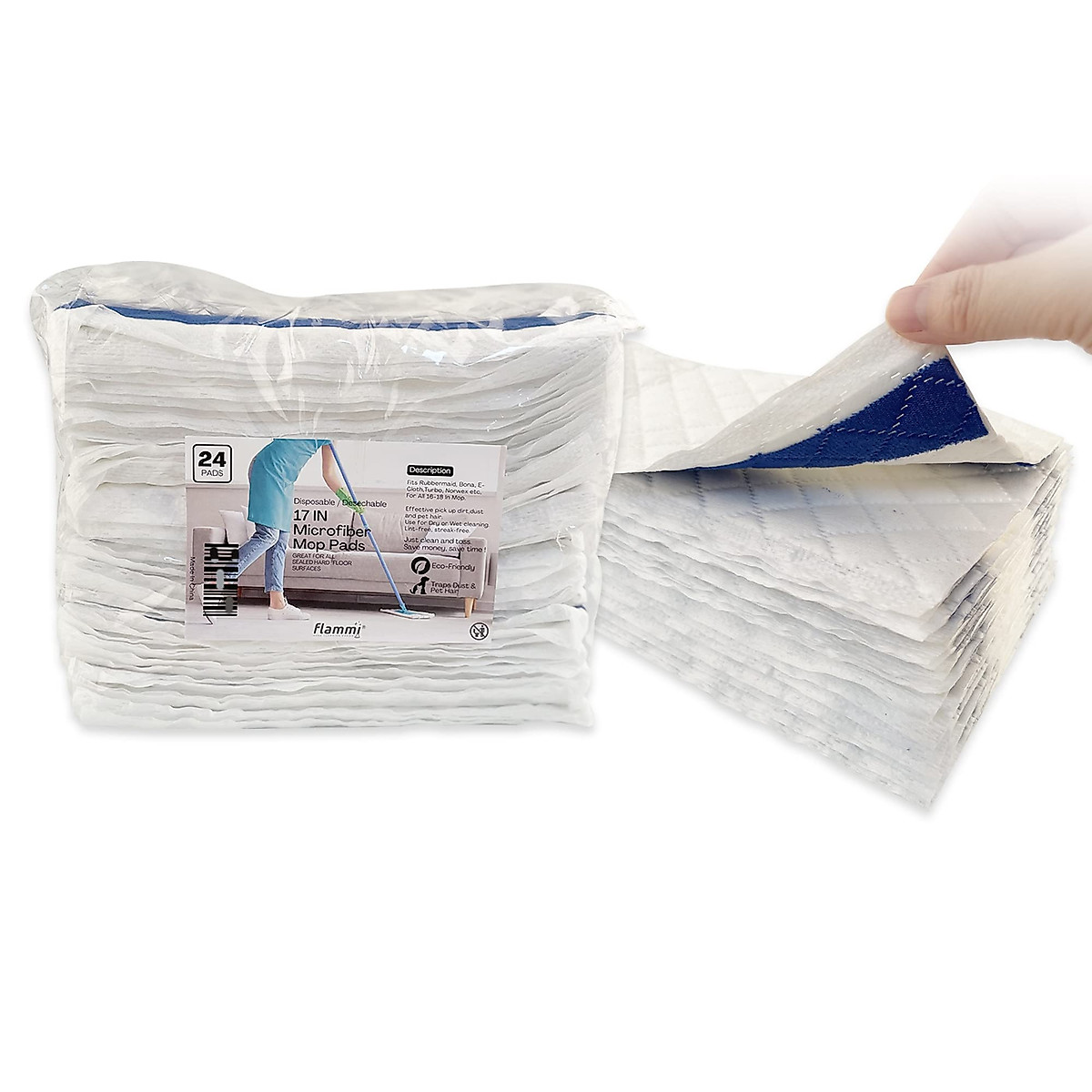 18 Inch Microfiber Disposable Mop Pad 24 Pack for All 16-18'' Hook & Loop System Mop, Wet Dry Cleaning Pad Compatible with Bona,Rubbermaid,Turbo,Norwex (18 in, 24 Pack)