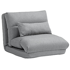 HOMCOM Folding Floor Chair, Convertible Lazy Sofa Bed, Floor Couch with 6-Position Adjustable Backrest and Pillow for Reading, Gaming, Meditating, Gray