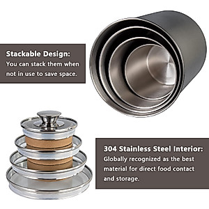 malmo Stainless Steel Food Canister Set of 4-Piece, 40.5/71/98/132 Ounces,Airtight Containers with Glass Lid for Tea,Coffee,Sugar,Flour,Pantry Kitchen Storage Storeroom Counter (Black)