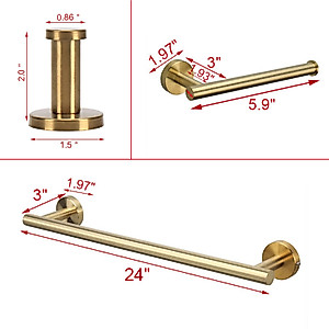 Vanloory 6 Pieces Bathroom Hardware Set 304 Stainless Steel-Towel Rack Set Include Hand Towel Bar+Toilet Paper Holder+4 Robe Towel Hooks Bathroom Accessory Towel Bar Set (Gold, 24IN)