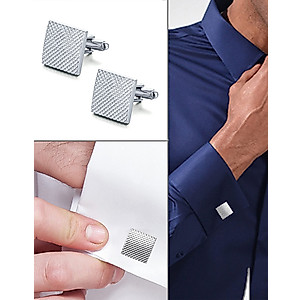 Ofeiyaa 6 Pairs Cufflinks Classic Striped Square Rectangle Cufflinks Set for Men