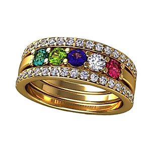 Moriarty's Gem Art 5 BIRTHSTONES MOTHERS RING FLANKED WITH FINE DIAMOND - YELLOW, ROSE, SILVER GOLD RINGS FOR WOMEN - SIZE, GEMSTONE, METAL