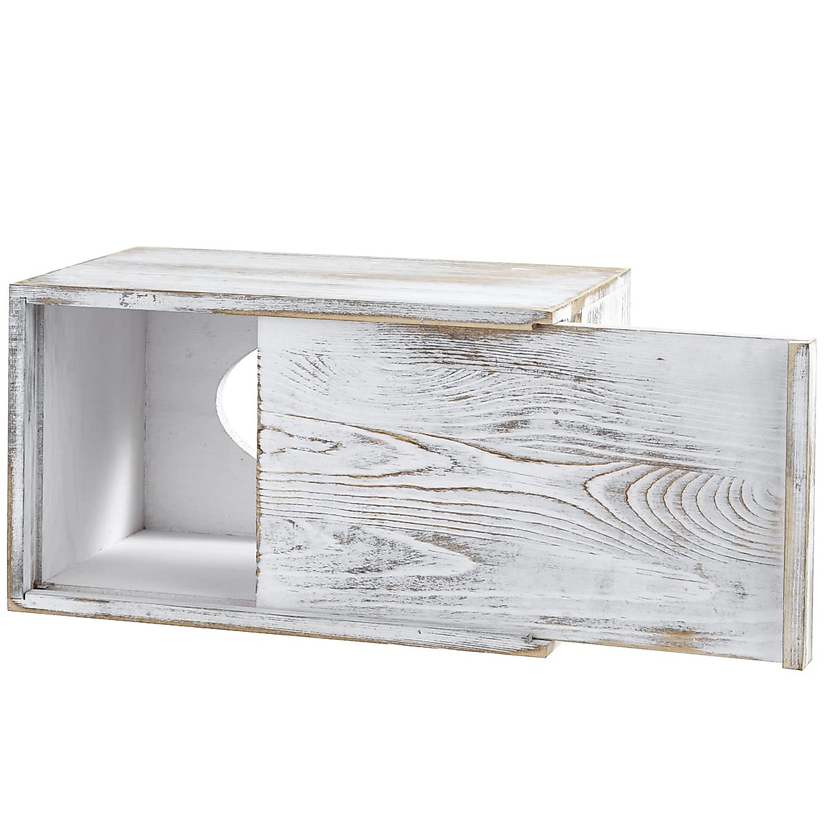 MyGift Rustic Whitewashed Solid Wood Tissue Box Holder Cover, Rectangular Tissue Holder with Easy Slide Out Bottom and Bless You Cursive Lettering