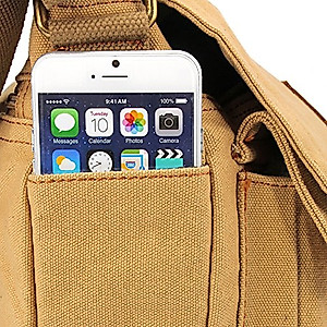 GEARONIC Men Women Vintage Canvas Leather Tote Satchel College Military Shoulder Messenger Sling Crossbody Hiking Bag Backpack For Toiletry Gym Travel Work Laptop-Khaki