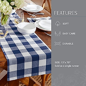 Elrene Home Fashions Farmhouse Living Buffalo-Check Table Runner, Rustic Kitchen and Table Linens, 13" x 70", Blue/White