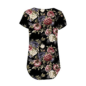 Womens Fall Tunic Tops 2022 Fashion Short Sleeve T Shirts Plain Cute Tees Casual Dressy Blouses Trendy Henley Solid Pullover, Black-06, 3X-Large