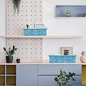 FEILANDUO Shelf Baskets 2Pcs Macrame Toilet Paper Storage Baskets for Organizing Boho Decor Boxes Bathroom Woven Baskets with Handle Home Decoration (Blue)