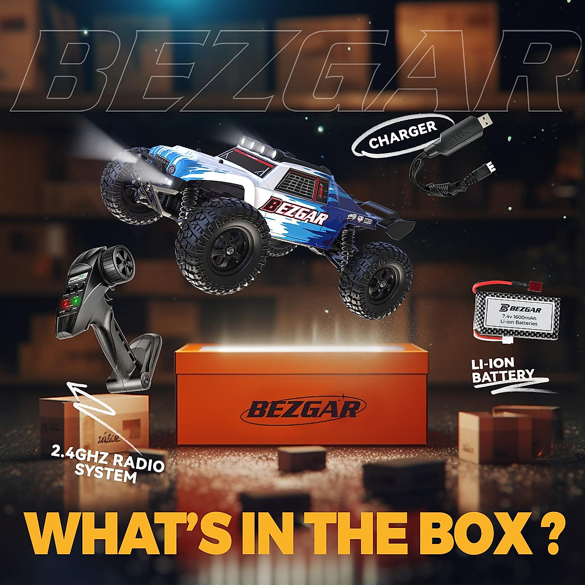 BEZGAR HM124 Brushless RC Car - 1:12 Scale 52+KM/H High Speed RC Truck, 4x4 Offroad Waterproof for All Terrains, Hobby Grade Remote Control Truck for Adults and Kids Boys with Rechargeable Battery