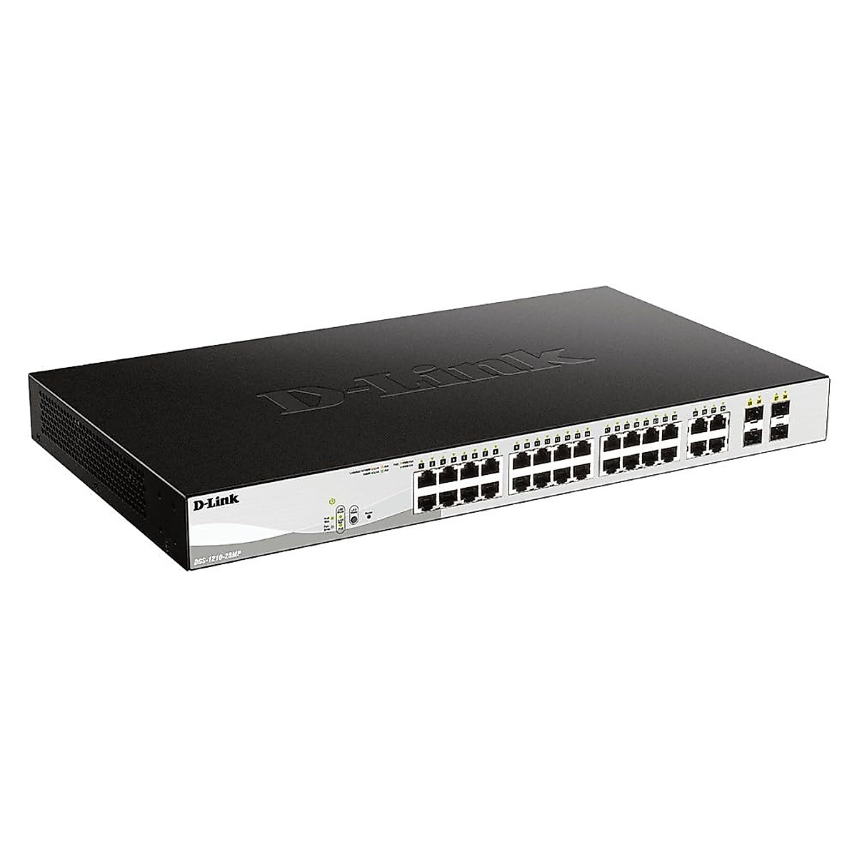 D-Link 28-Port Gigabit Smart Managed PoE+ Switch, 24 PoE+ Ports (370W) + 4 SFP Combo Ports, L2+, VLANs, Web Managed, Surveillance Mode, Rackmount, Energy Efficient, NDAA Compliant (DGS-1210-28MP)