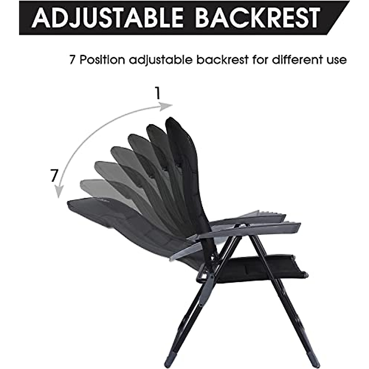 TIMBER RIDGE Foldable Lawn 7-Level Adjustable High Back for Adults Lightweight Aluminum Padded Outdoor Chair, Heavy Duty Supports 300 LBS, Black-1 Pack