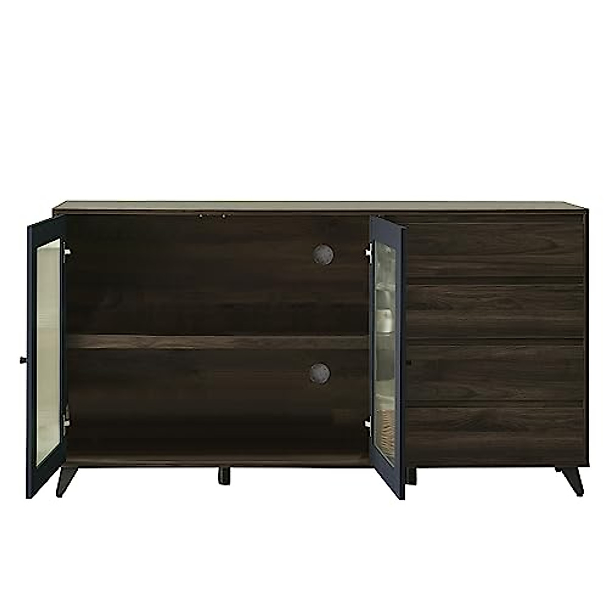 worldchoice Sideboard Buffet Cabinet 63" Wine Bar Cabinet with 4 Drawers & 2 Tempered Glass Doors Coffee Bar Cabinet Console Cabinet with Adjustable Shelf for Living Room Dining Room Kitchen, Grey