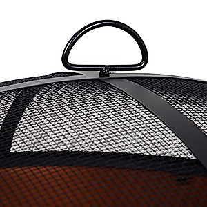 Outsunny 30 Inch Outdoor Fire Pits, Copper-Colored Round Basin Camping Fire Pit, Wood Burning Firepit Bowl with Ornate Black Base, Log Grate, Wood Poker, & Mesh Screen for Embers