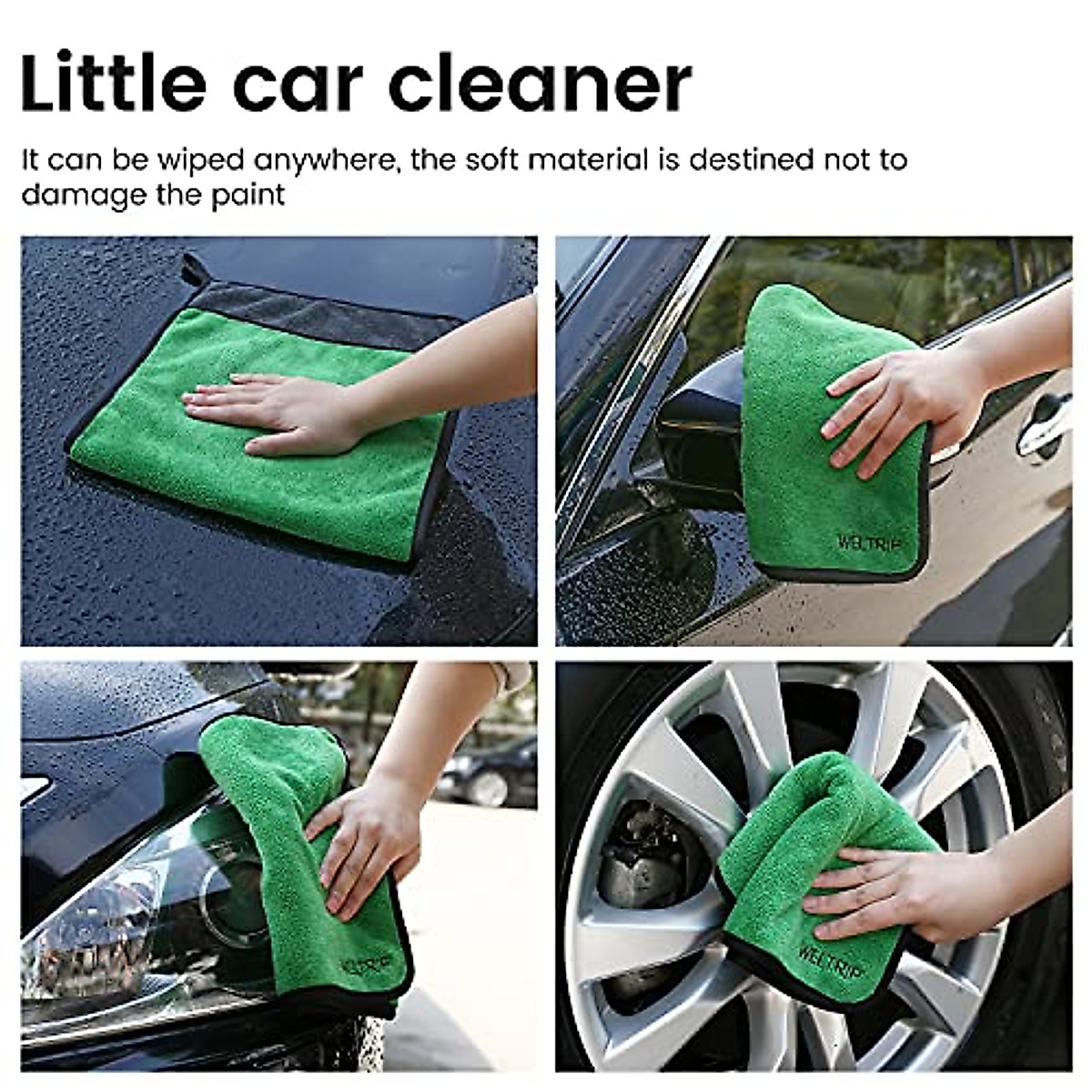 yantu Plush Microfiber Car Drying Towel 24” x 12” (16 Pack) Multipurpose Edgeless Cleaning Towel for Household, Auto Washing, Car Drying, Detailing (Yellow+Green)