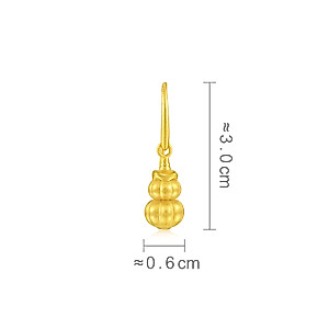 CHOW SANG SANG Cultural Blessings Daily Bliss 999 24K Solid Gold Groud (Wulu) Single Drop, J Hoop Earrings for Women 92742E (Sold Single Not Pair)