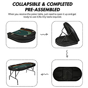 DC DICLASSE Folding Poker Table for 8 Player, Card Table with Cup Holder,Casino Leisure Table Top Texas Hold 'Em Poker Table for Blackjack Board Game,Green Speed Felt
