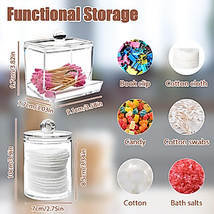 4 Pack Qtip Holder Dispenser, Swab Organizer with Lids, Clear Plastic Apothecary Jar, Vanity Makeup Organizer and Storage, Bathroom Organizers and Storage for Cotton Ball, Cotton Swab, Pads, Floss