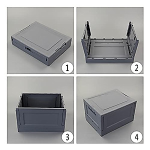 Morcte 2-Pack Collapsible Plastic Storage Box with Lids, Folding Storage Bin, Gray