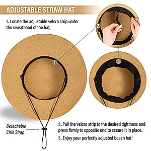 Funcredible Beach Hats for Women - Panama Straw Sun Hat with Heart Shape Glasses - Summer Fedora Roll Up Packable Travel Hat UV Protection UPF 50+ (Khaki)