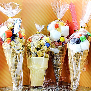 SBYURE 200 Pcs Clear Cone Shaped Treat Bags Cellophane Triangle Candy Bags with 200 Twist Ties for Favor Candy Popcorn Handmade Cookies Sweets Crafts,15'' x7''